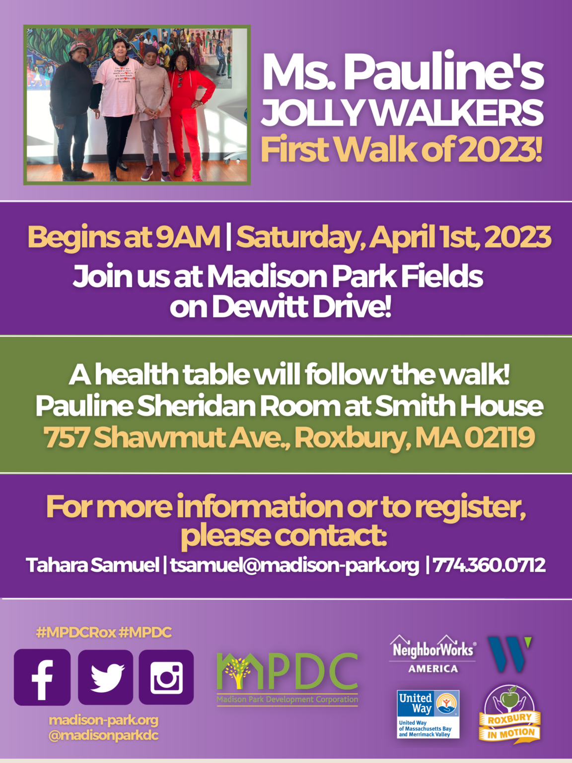RESCHEDULED: Ms. Pauline's Jolly Walkers First Walk 2023 - Madison Park ...